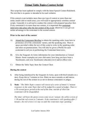 Fillable Online I get stuck during table topics session in Toastmasters ...