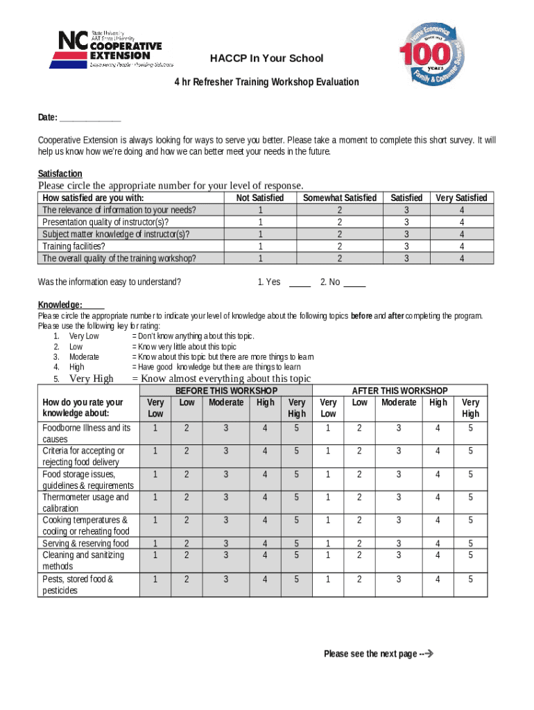 HACCP Training Workshop Evaluation Form - Blank Fillable Template ...