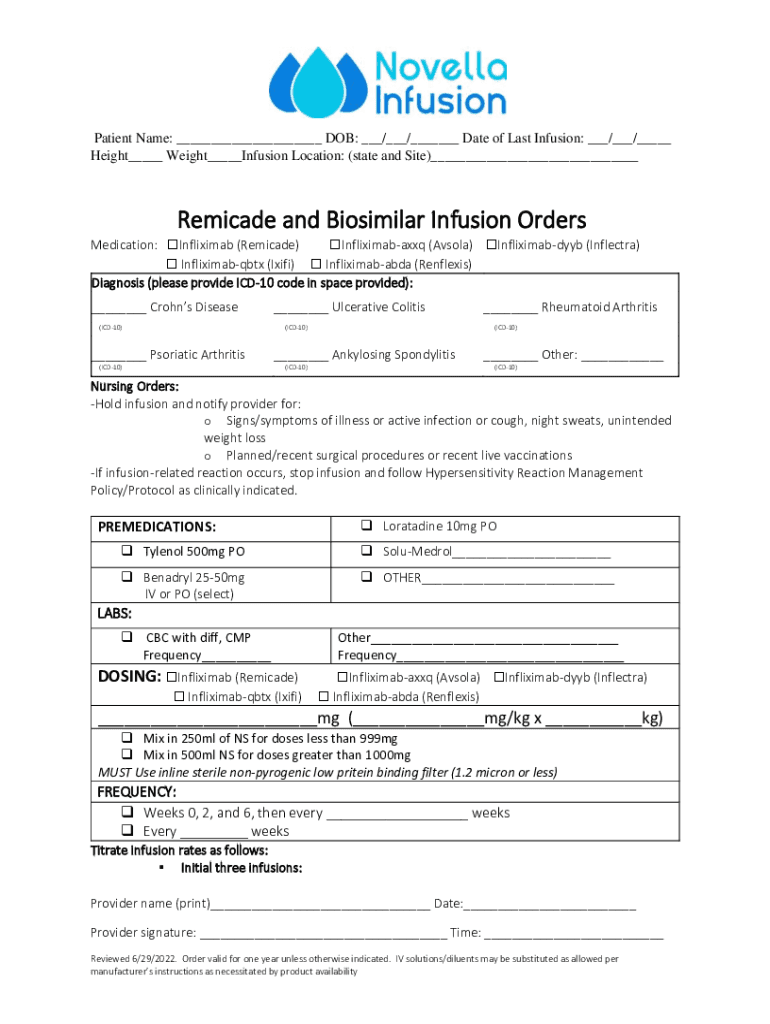 Fillable Online and Biosimilar Infusion Orders Fax Email Print - pdfFiller