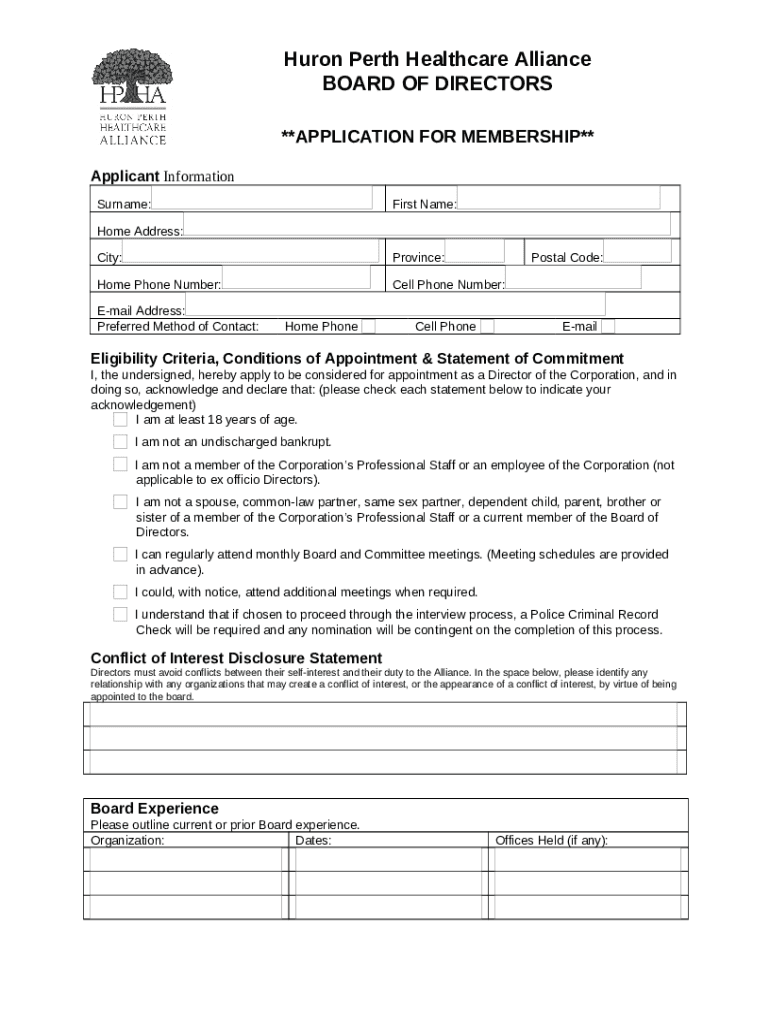 HPHA Board of Directors Application Doc Template | pdfFiller