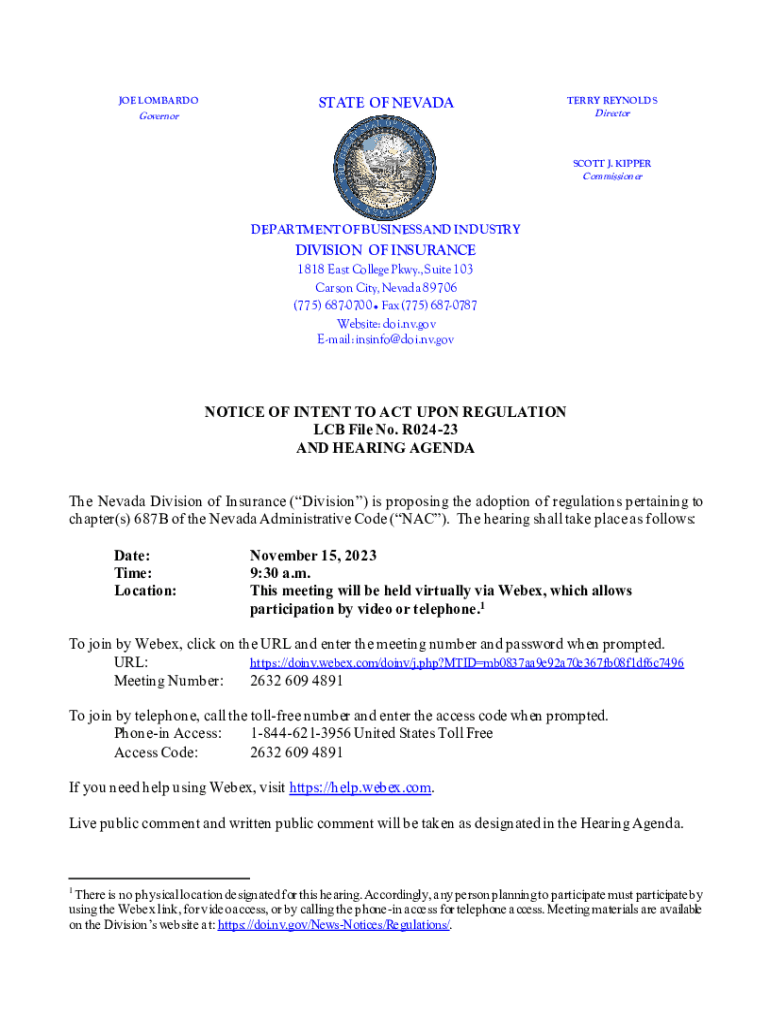 Fillable Online doi nv Scott Kipper, Commissioner - Nevada Division of ...