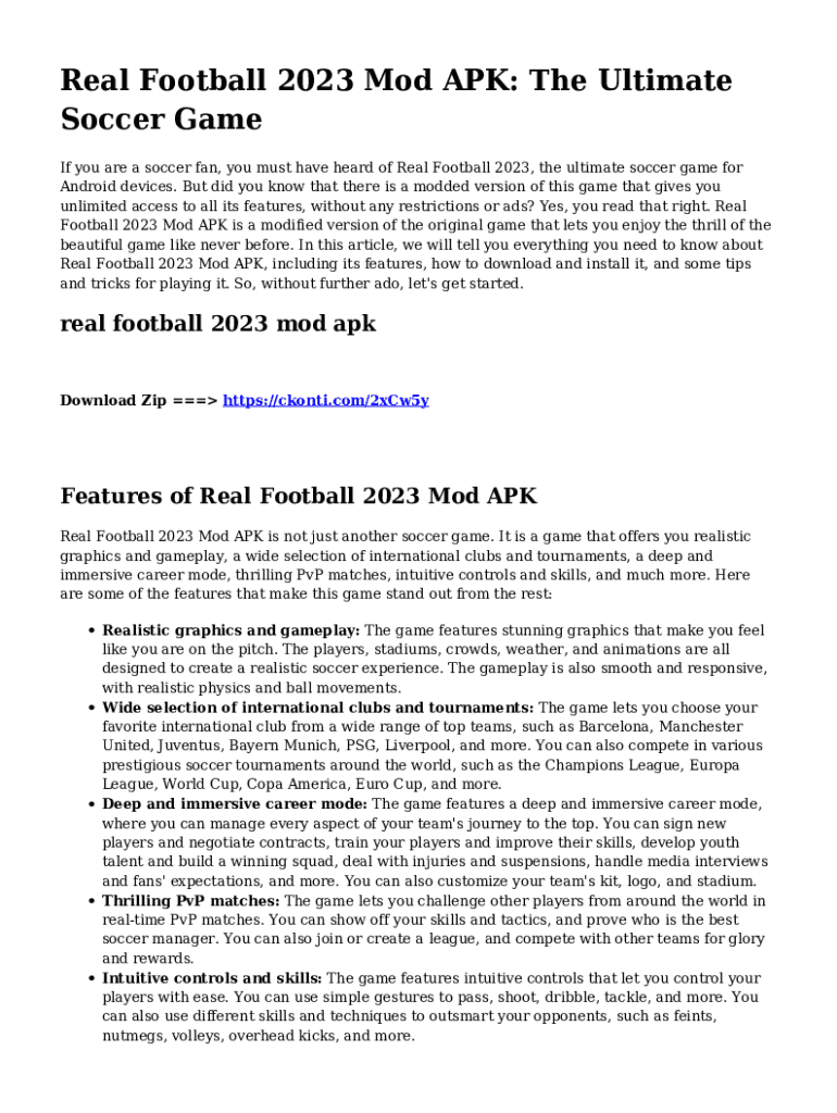 Fillable Online Ultimate Soccer Real Football APK + Mod for Android ...