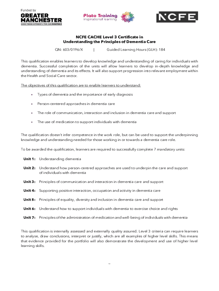 Fillable Online NCFE CACHE Level 3 Certificate in Understanding the Principles of ... Fax Email ...
