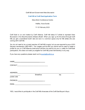 Fillable Online Craft NB at Craft East Application Form Fax Email Print ...
