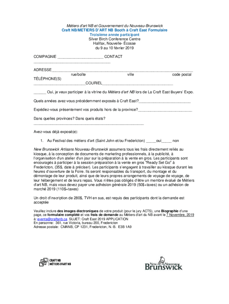 Remplissable En Ligne Mtiers d'art NB et Gouvernement du Nouveau-Brunswick Fax Email Imprimer ...