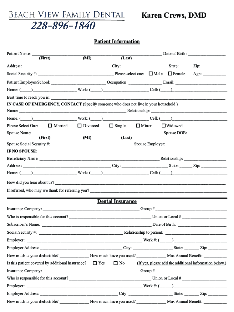 Fillable Online Karen Crews, DMD Eli Lowry, DMD Reagan Hall, DMD Loggan ...