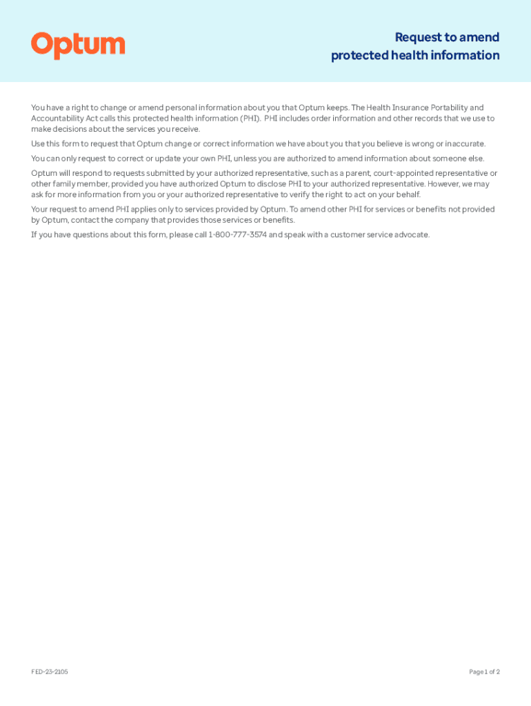 Fillable Online Optum Request to amend protected health information ...
