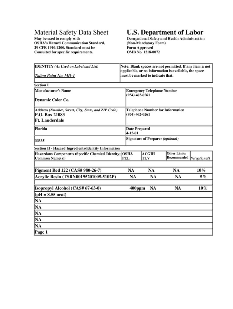 Fillable Online The OSHA Hazard Communication Standard: What Do You ...