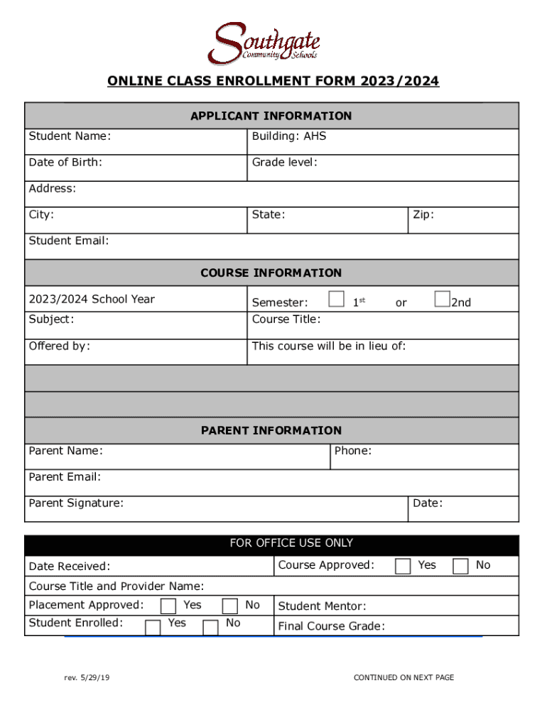 Fillable Online 2023/2024 Virtual Learning Enrollment Form/Student ...