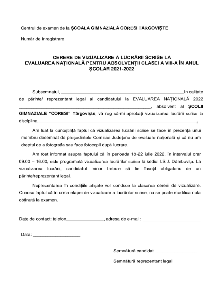 Fillable Online CERERE DE VIZUALIZARE A LUCRRll SCRISE LA ... Fax Email Print - pdfFiller