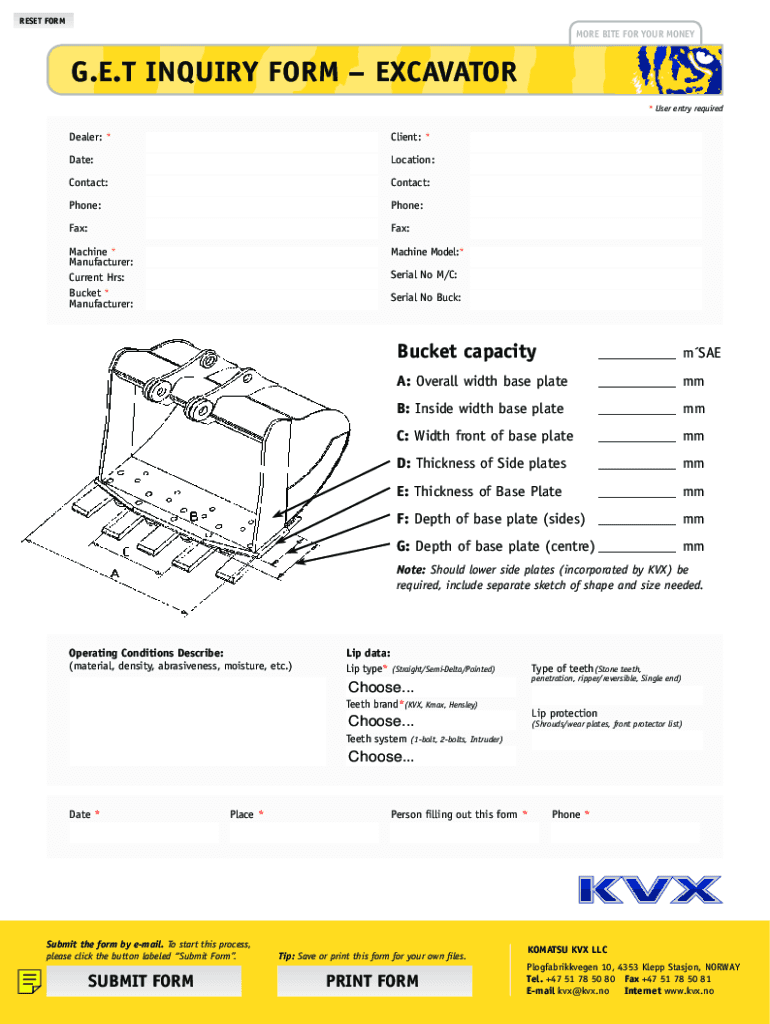 Fillable Online G.E.T INQUIRY FORMEXCAVATOR Fax Email Print - pdfFiller