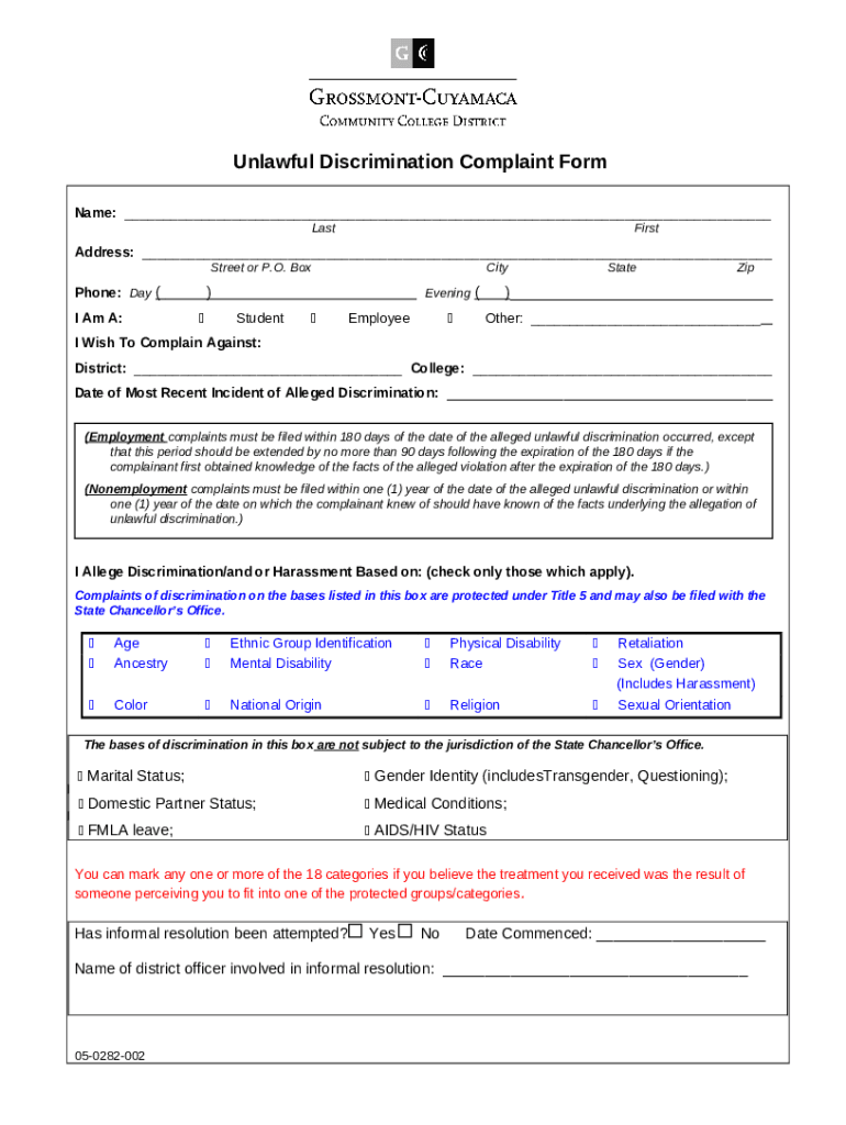 Discrimination Complaint (PDF) Doc Template | pdfFiller