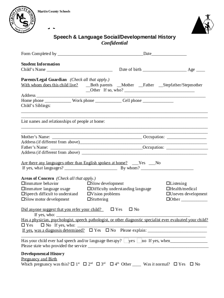 PARENT INPUT : Speech/Language Developmental History Doc Template ...
