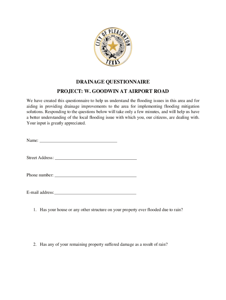 Fillable Online Flood Audit Questionnaire and Flood Problem Area Update ...