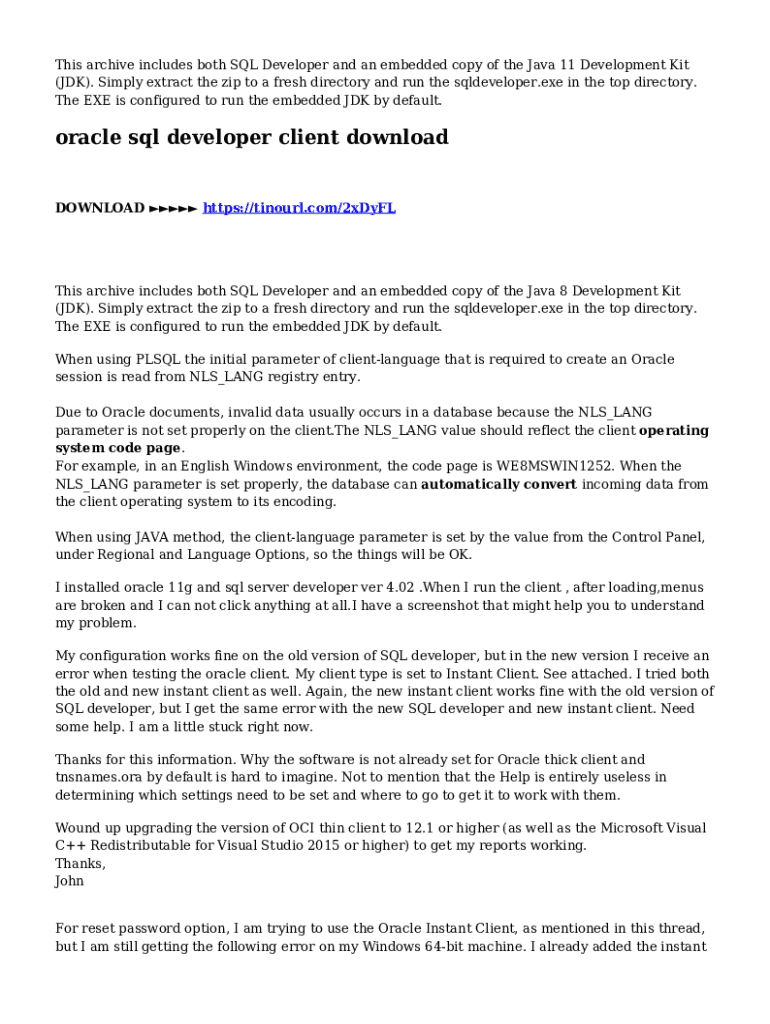 Fillable Online Oracle Sql Developer Client Download Fax Email Print Pdffiller