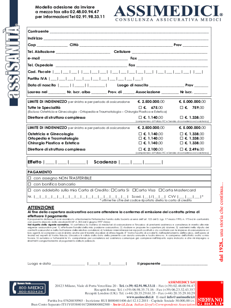 Compilabile Online PROFESSIONAL INDEMNITY FOR MEDICAL ... - Steffano ...