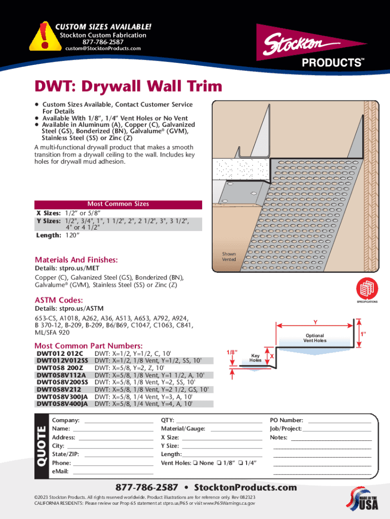 Fillable Online DWT: Drywall Wall Trim Fax Email Print - pdfFiller