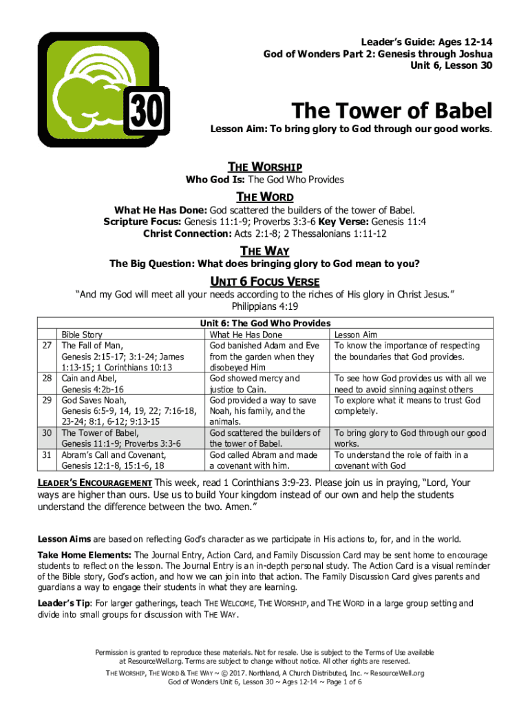 Fillable Online "In the Beginning": The Tower of Babel - The Gospel ...