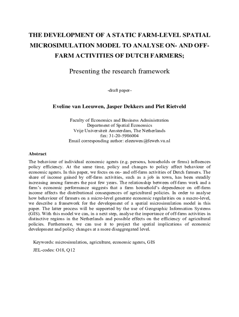 Fillable Online and off-farm activities of Dutch farmers; Presenting ...
