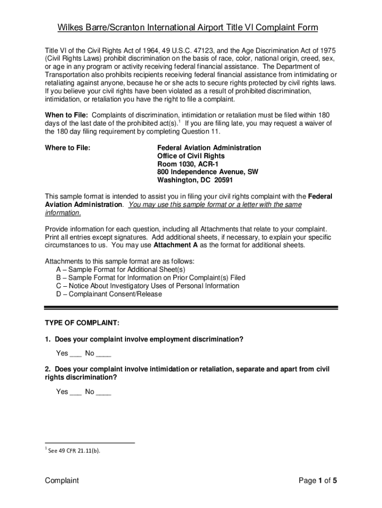 Fillable Online Title VI Plan - Wilkes-Barre Fax Email Print - pdfFiller