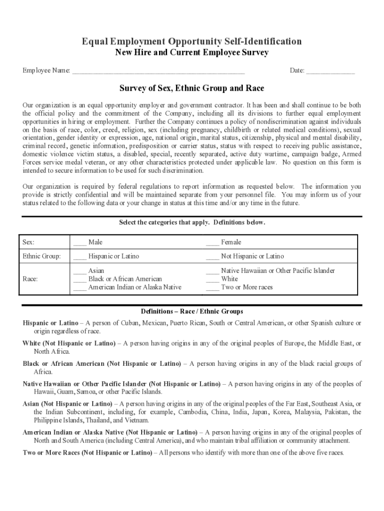 Fillable Online EEO Self-ID New Hire and Current Employee Survey Fax ...