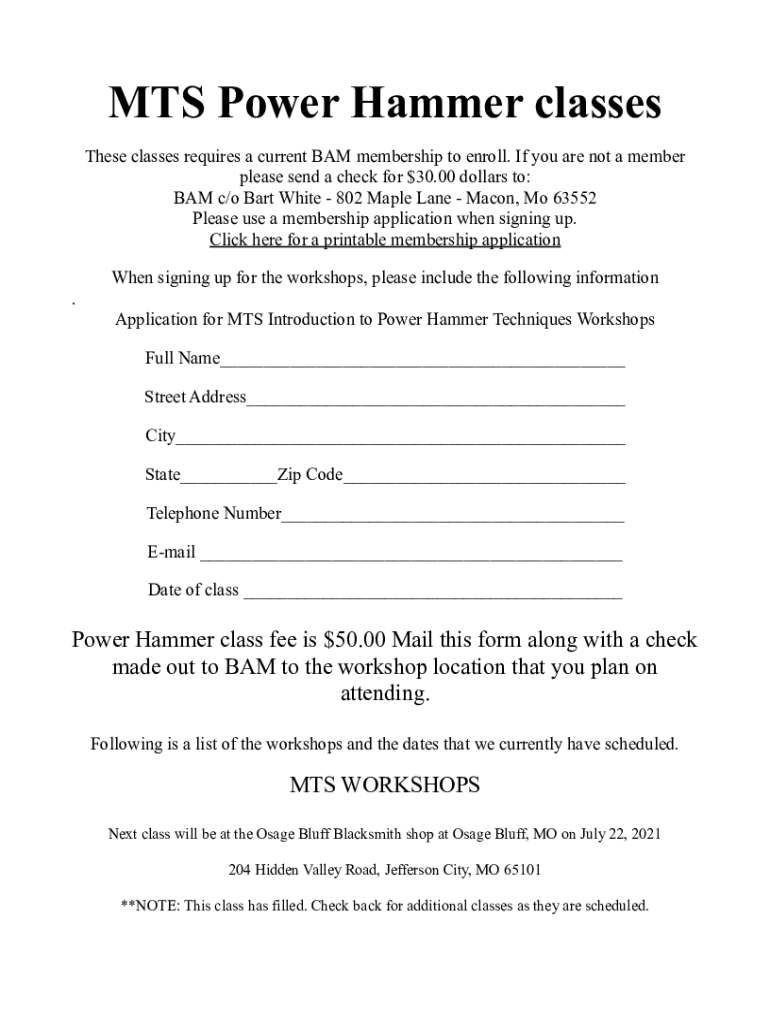 Fillable Online MTS Power Hammer classes Fax Email Print - pdfFiller