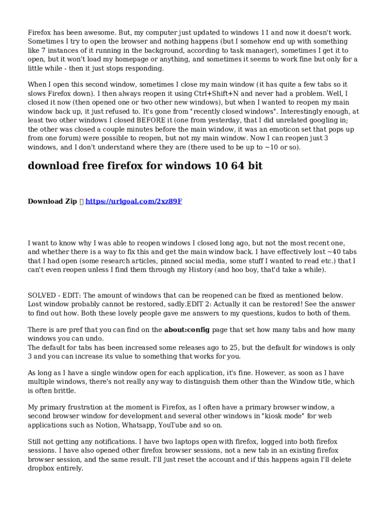 Fillable Online Windows 11 won't allow me to have Firefox and Chrome ... Fax Email Print - pdfFiller