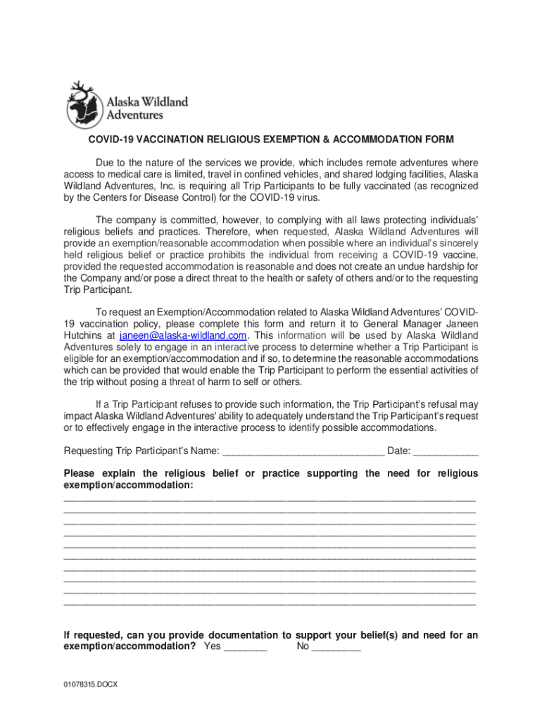 Fillable Online REQUEST FOR RELIGIOUS EXEMPTION (COVID-19 ... Fax Email ...