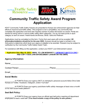 Fillable Online Community Traffic Safety Award Program Application Fax ...