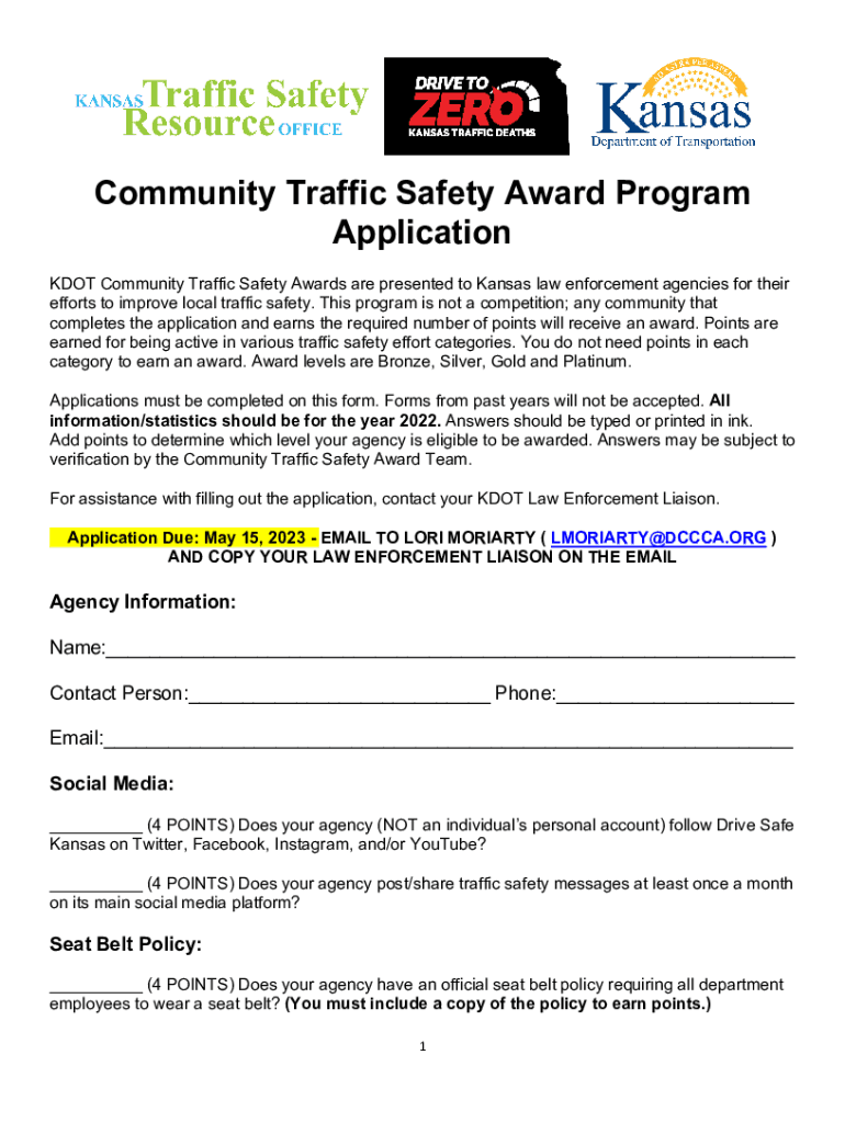 Fillable Online Community Traffic Safety Award Program Application Fax ...
