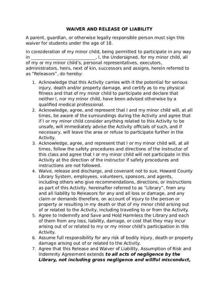 Fillable Online Acknowledgement of Risk and Release and Waiver of ...