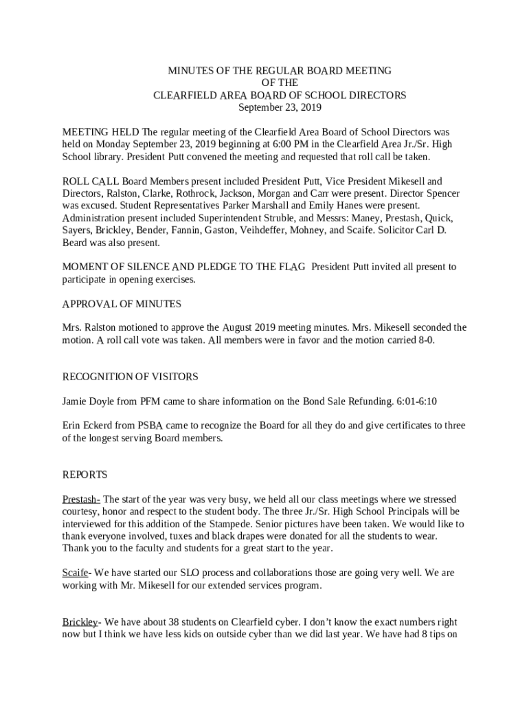 ROLL CALL Board Members present included President Putt, Vice President ...