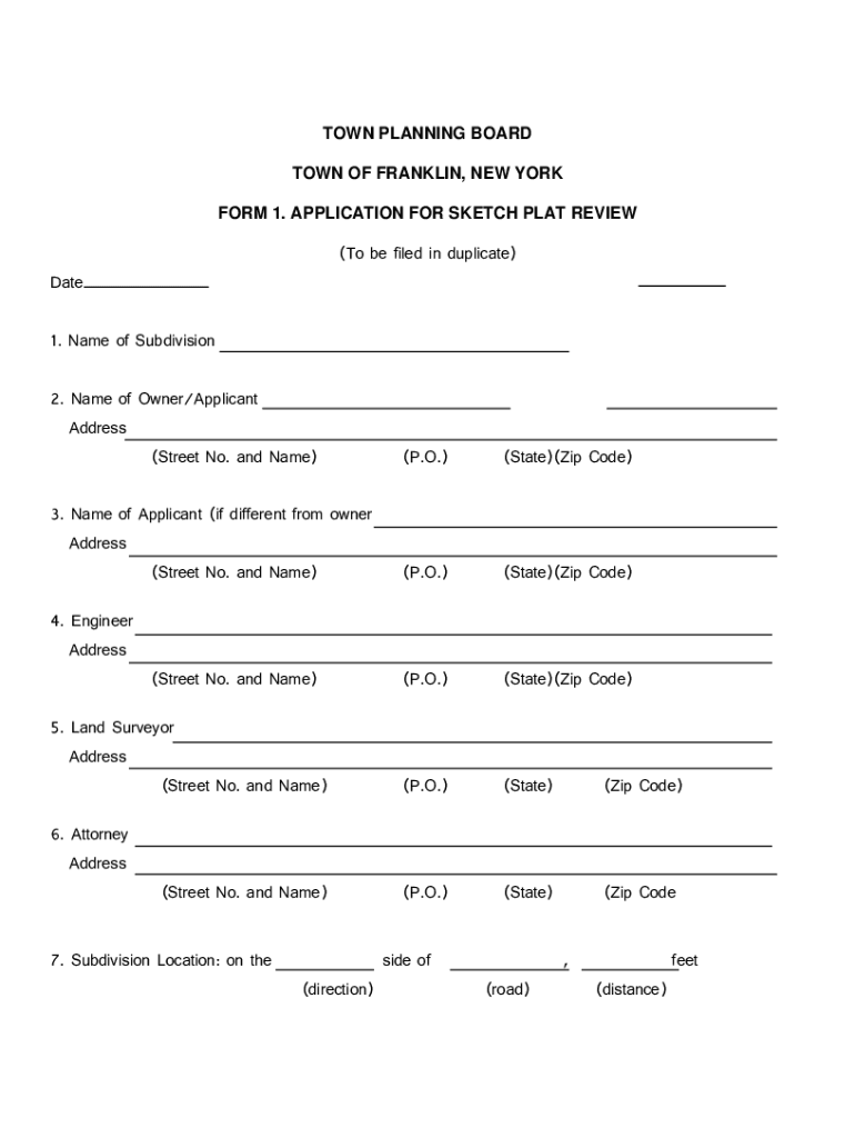 Fillable Online PLANNING BOARD APPLICATION FOR SUBDIVISION OF ... Fax ...