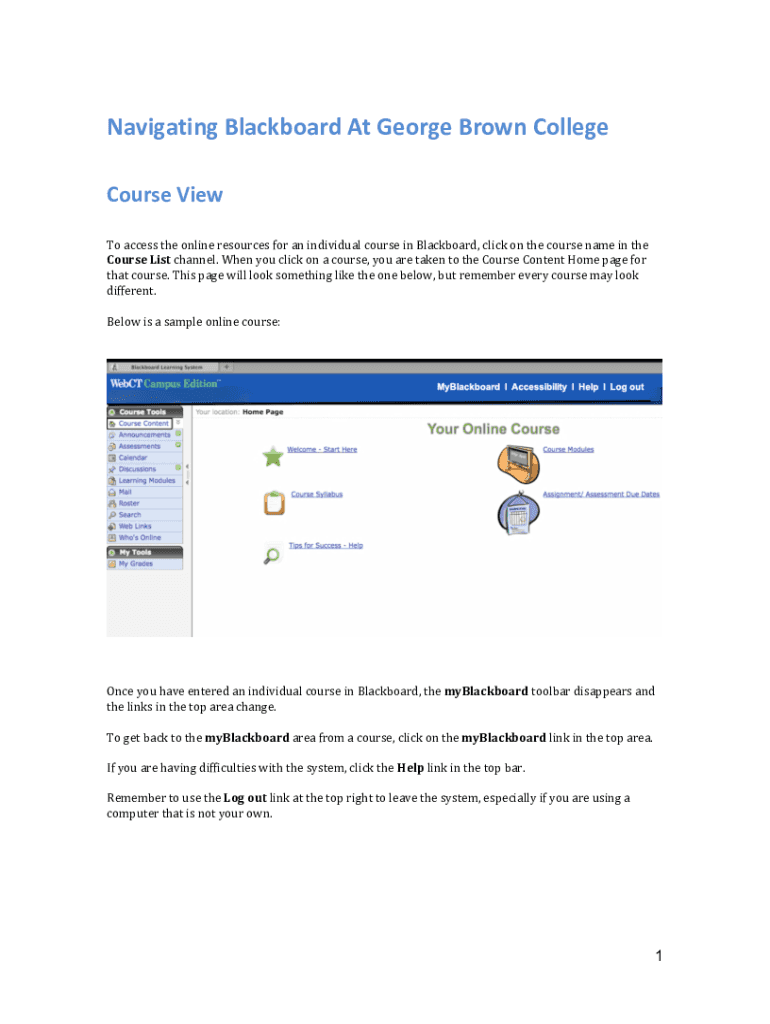 Fillable Online Navigating Blackboard At George Brown College Fax Email Print - pdfFiller