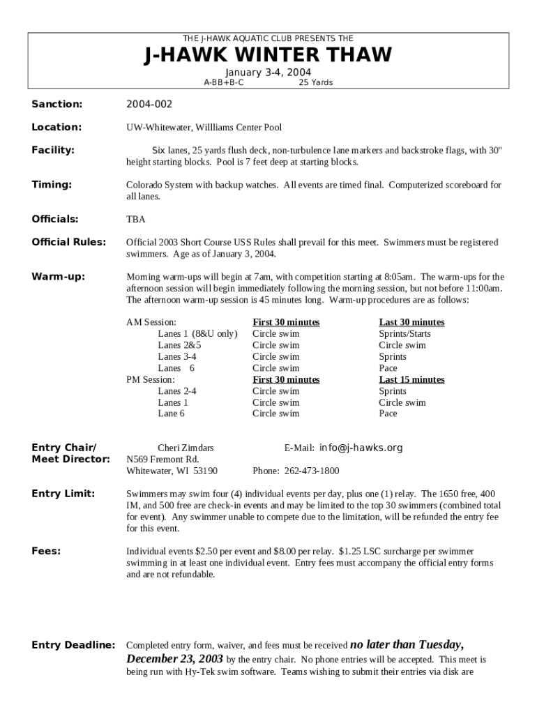 J-Hawk Aquatic Club - Winter Thaw Doc Template | pdfFiller