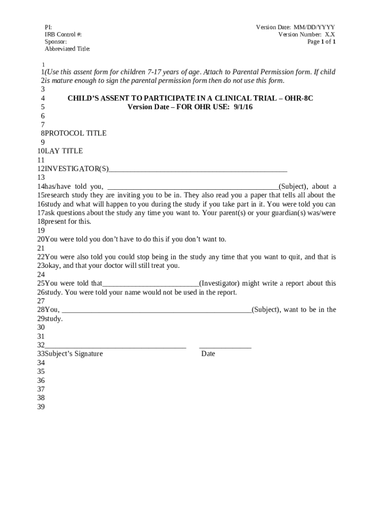 (Use this assent for children 7-17 years of age Doc Template | pdfFiller