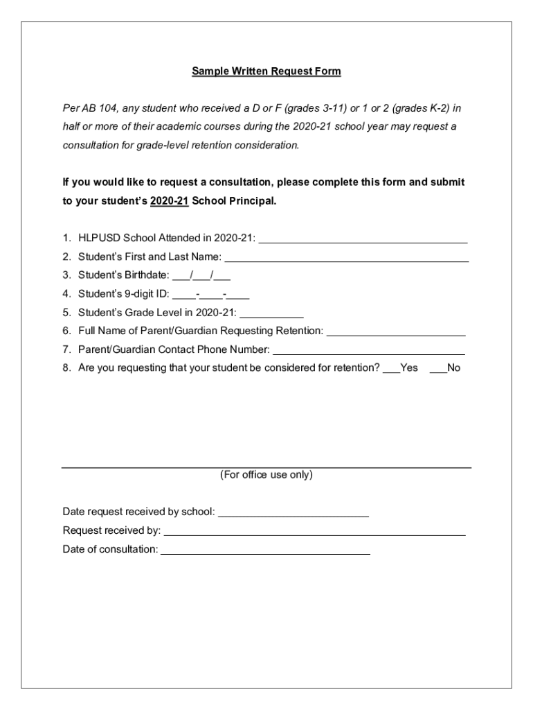 Fillable Online Retention, Grade Changes, and Exemptions Request Form ...