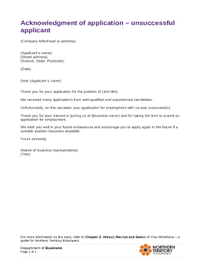 Letter to Applicant Not Hired - nt gov Doc Template | pdfFiller