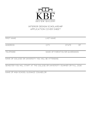Fillable Online interior design scholarship APPLICATION COVER SHEET Fax ...