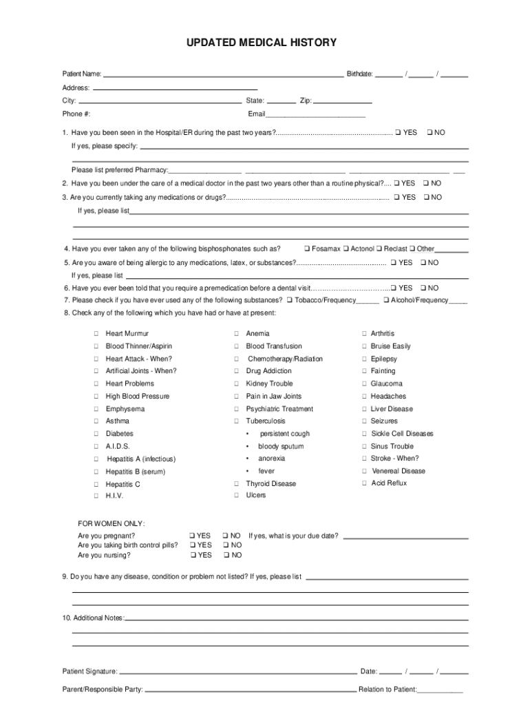 Fillable Online UPDATED MEDICAL HISTORY Fax Email Print - pdfFiller