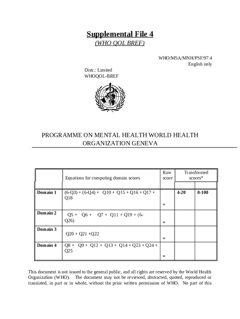 World Health Organization Quality-of-Life Scale (WHOQOL ... Doc ...