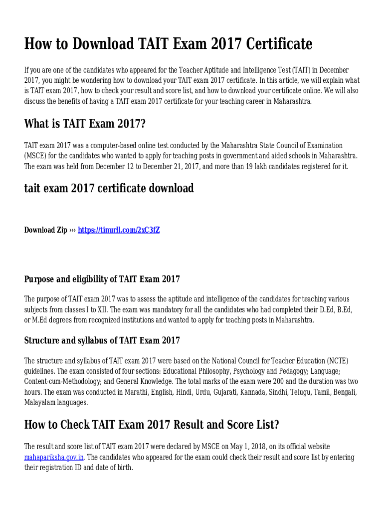 Maha Tait Previous Year Question Papers Pdf Download - Fill Online, Printable, Fillable, Blank ...