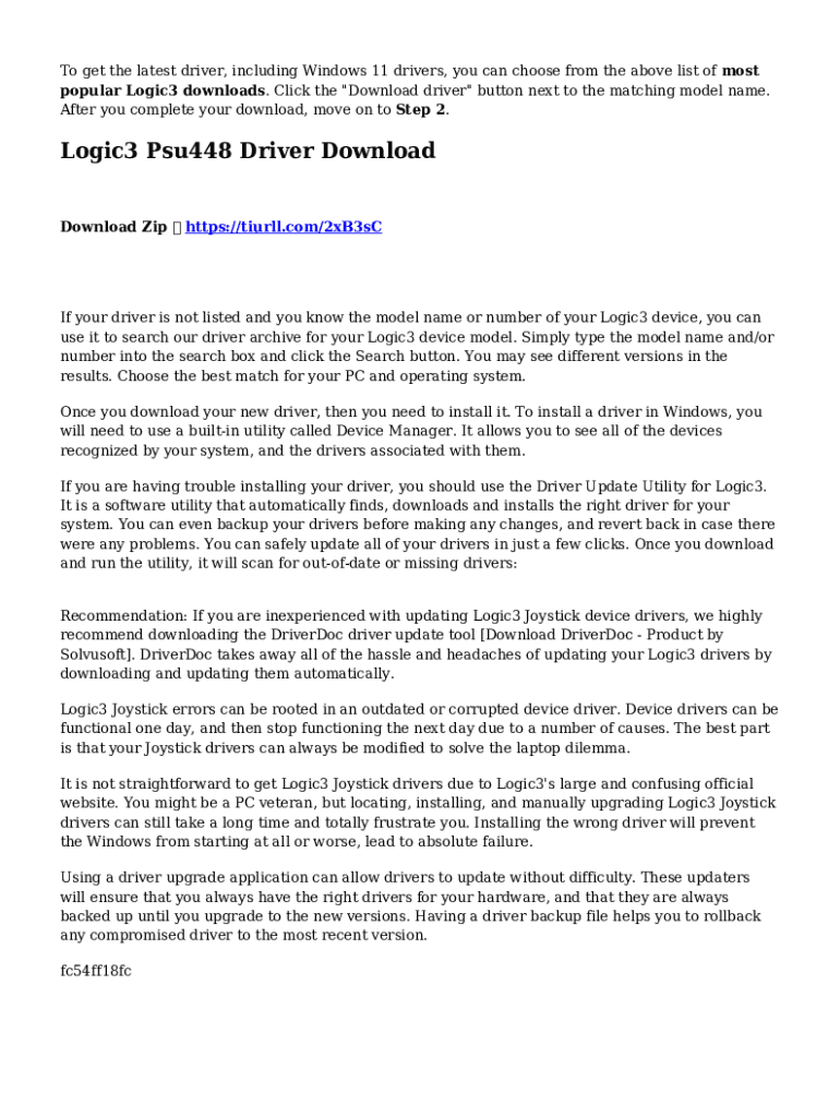 Fillable Online Download Logic3 Drivers for Windows 11, 10, 8, 7, XP ...