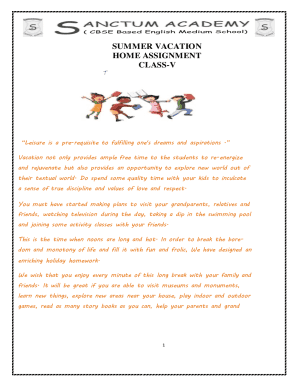 Fillable Online Summer Vacation Homework: A Fun and Exciting Learning ...