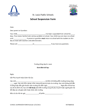 Fillable Online School Suspension Form Fax Email Print - pdfFiller