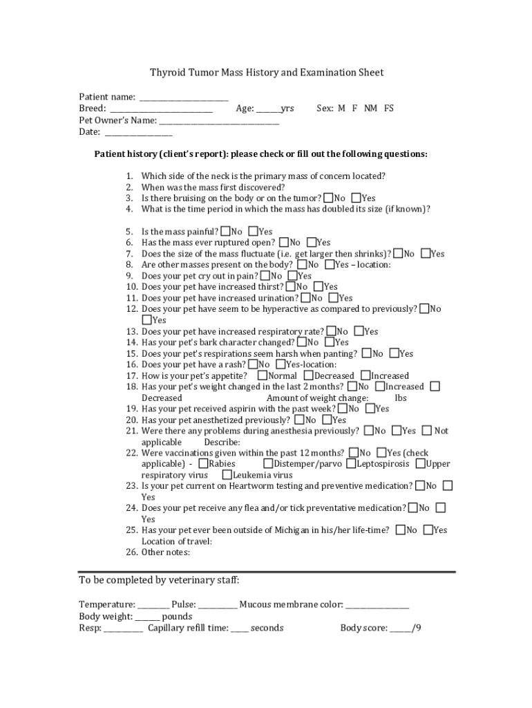 Fillable Online Thyroid Tumor Mass History and Examination Sheet Fax Email Print - pdfFiller