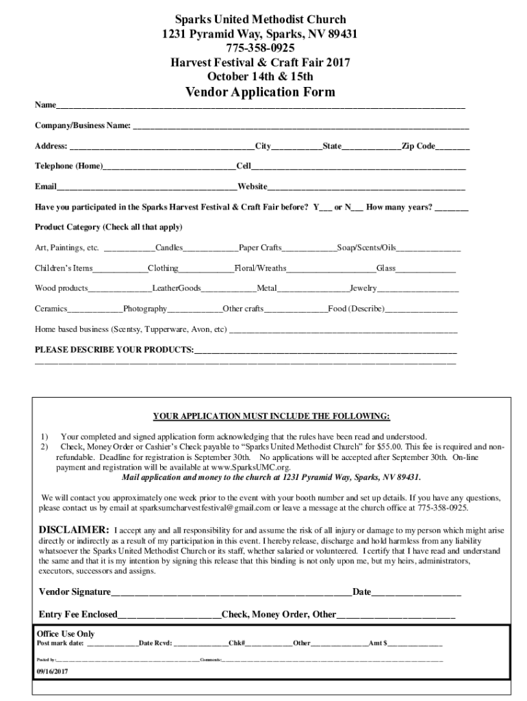 Fillable Online Sparks UMC Harvest Festival and Craft Fair Event Ended Fax Email Print - pdfFiller