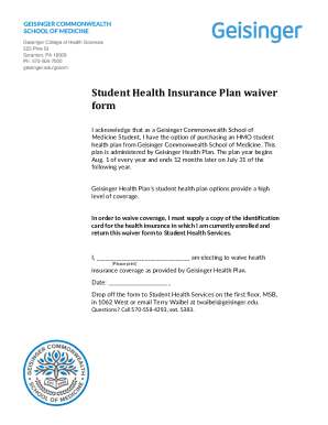 Fillable Online Student Health Insurance Plan waiver form Fax Email ...
