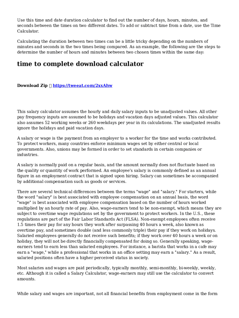 Fillable Online Time Calculator: Duration Between Two Times and Dates ...