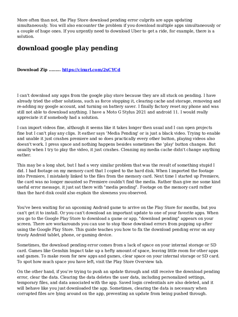 Fillable Online Google Play Store: How to fix download pending error Fax Email Print - pdfFiller